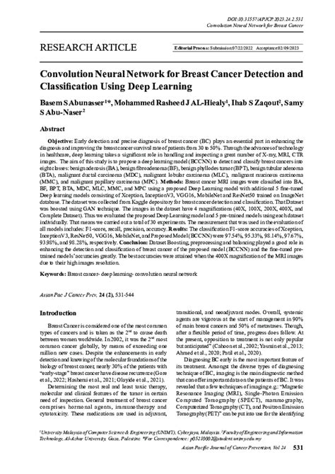 Pdf Convolution Neural Network For Breast Cancer Detection And Classification Using Deep Learning