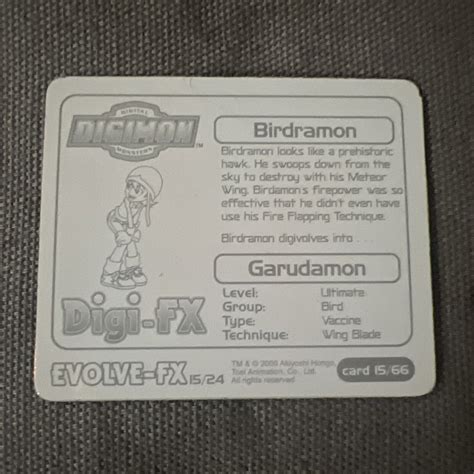 Digi Fx Digimon Digital Monsters 15 Birdramon Garudamon 15 66 Ebay