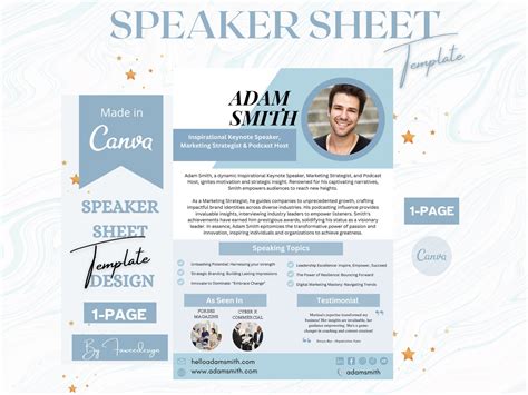 Printable Speaker Sheet Template Editable Keynote Speaker One Sheet