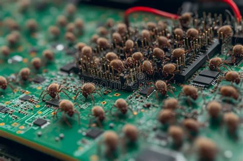 Large Spiders Inhabit The Motherboard Of The Old Computer Now Overrun