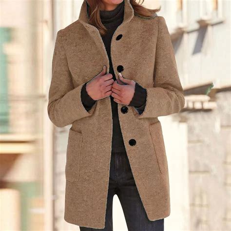 Tqwqt Womens Wool Pea Coats Winter Wool Blend Jackets Single Breasted Trench Coat Long Plus
