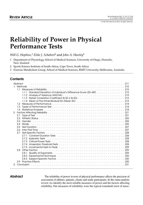 Pdf Reliability Of Power In Physical Performance Tests