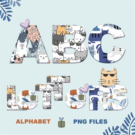 Digital Cat Alphabet Set With Clipart Png Files Doodle Letters