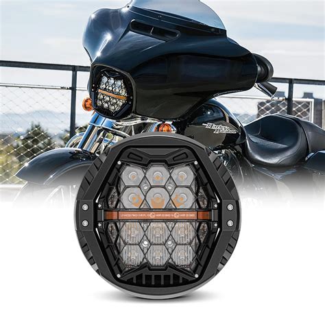 120w 7” Honeycomb Led Headlight For Hd Street Glide Road King Dot E