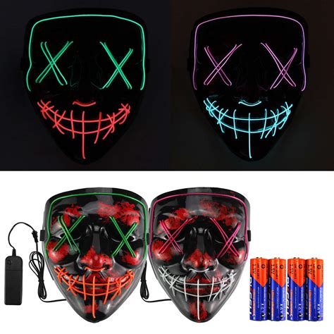 Gustave 2 Pack Halloween Masks Scary Face Mask 4 Modes Led Light Up