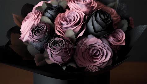 Pink And Black Roses Made With Generative Ai Stock Illustration