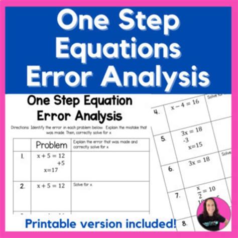One Step Equations Error Analysis Digital And Printable Activity