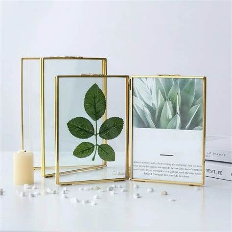 Golden 2 Sided Glass Photo Frames For Decoration Size 5x7 Inch At