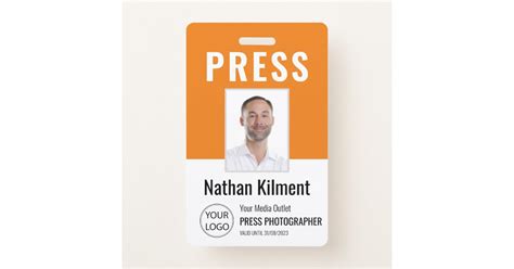 Journalist Press Pass Photo Name Logo Id Orange Badge Zazzle
