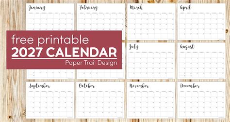 2027 Calendar Printable Free Template Paper Trail Design