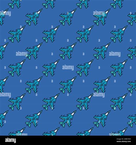 Fighter Jet Vector Concept Colored Background Military Fighter Aircraft Blue Seamless Pattern