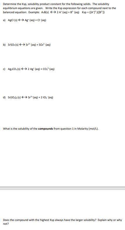 Solved Determine the Ksp, solubility product constant for | Chegg.com