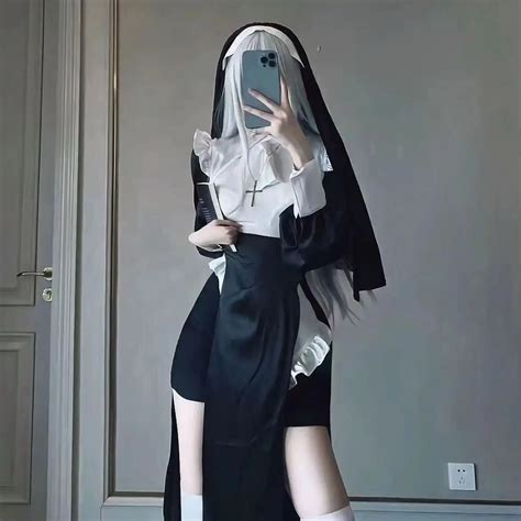 애니메이션 섹시한 수녀 코스프레 오리지널 디자인 초비 유니폼 블랙 섹시한 드레스 여성용 대형 할로윈 의상 AliExpress