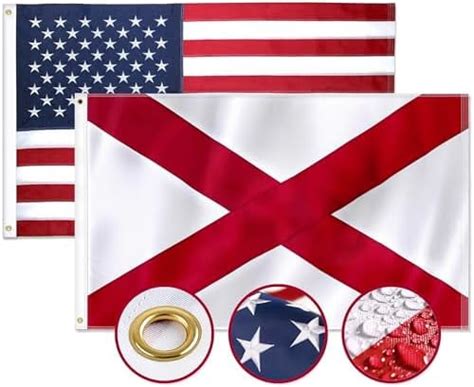 State Of Alabama Usa Flags 3x5 Feet Combo Pack Embroidered 210d Nylon Flags With Sewn Panels