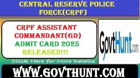 Crpf Assistant Commandant Gd Admit Card 2025 Released Download Now