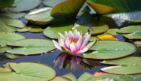 Premium Photo A Water Lily Sits In A Pond With Lily Pads On The Bottom
