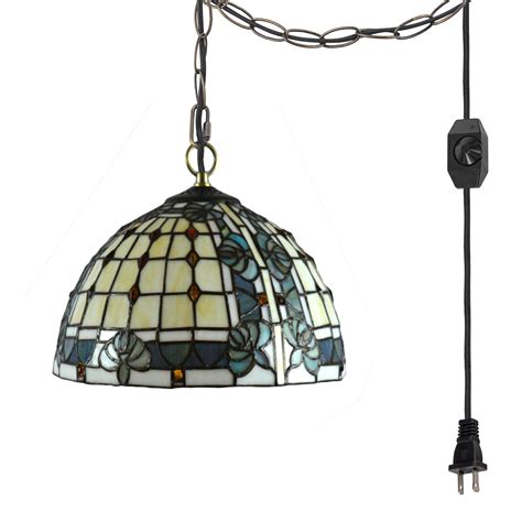 Fsliving Hanging Swag Lamp Portable Tiffany Canary Droplets Shape
