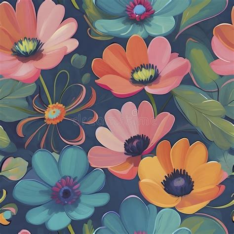 Seamless Floral Pattern Inspired By The Impressionist Style Stock