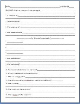 Ecosystem Vocabulary Note Review Or Introduction Notes And Powerpoint Middle Babe Science