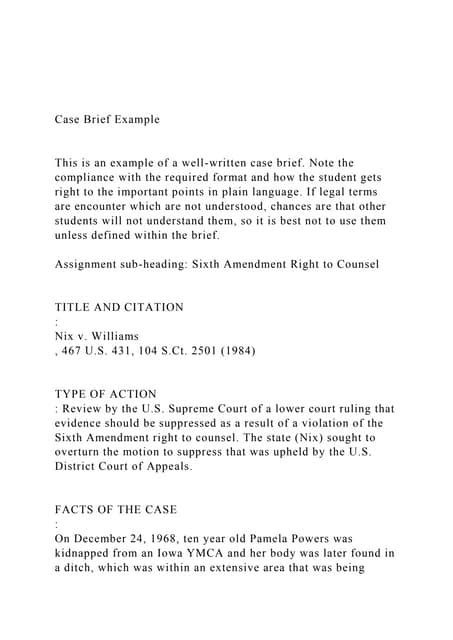 Case Brief Examplethis Is An Example Of A Well Written C Docx