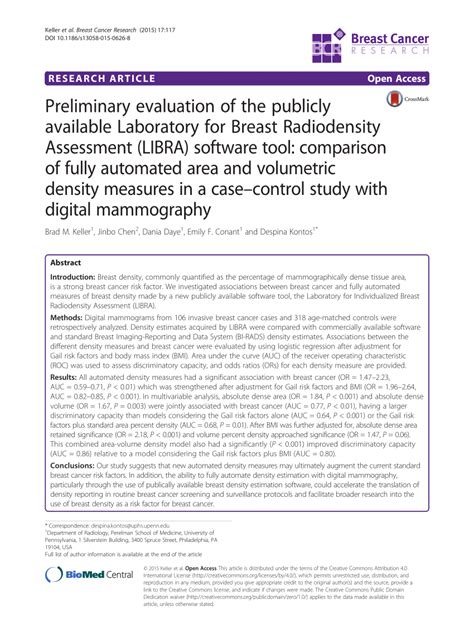Pdf Preliminary Evaluation Of The Publicly Available Laboratory For Breast Radiodensity