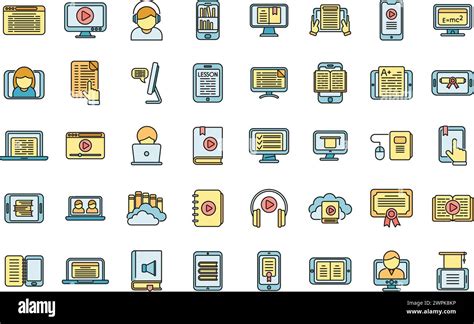 Online Training Icons Set Outline Vector Distance Course Class