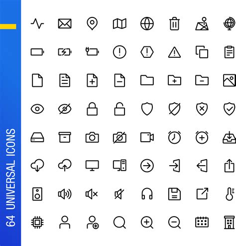 universal essential icon set in outlined style suitable for design