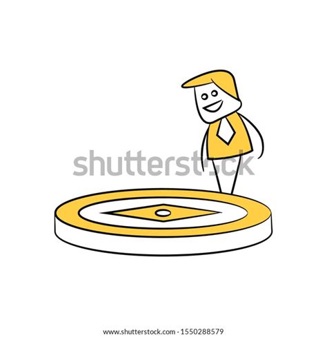 Doodle Businessman Looking Compass Stick Figure Stock Vector Royalty