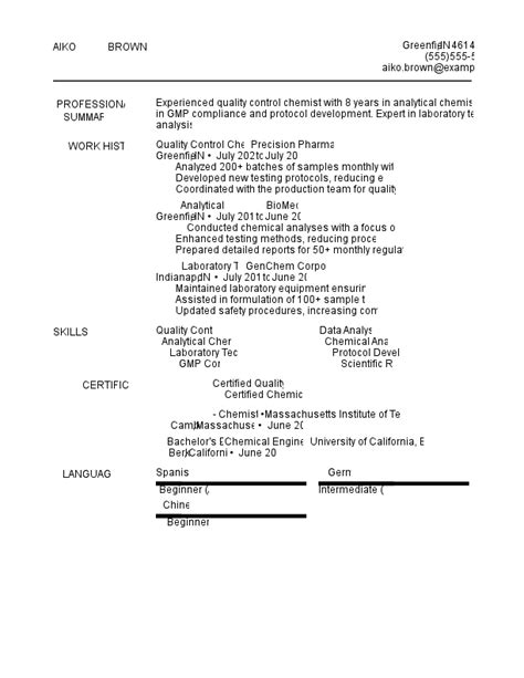 Quality Control Chemist Resume Examples And Templates 2025