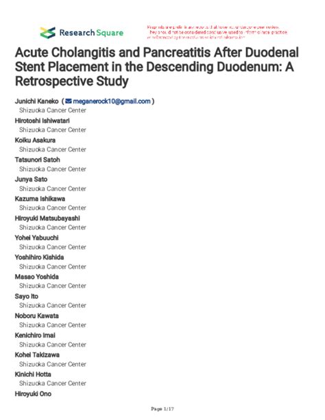 Pdf Acute Cholangitis And Pancreatitis After Duodenal Stent Placement In The Descending
