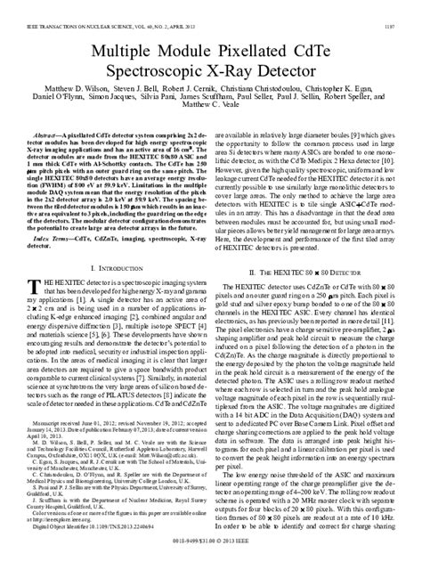 Pdf Multiple Module Pixellated Cdte Spectroscopic X Ray Detector Bob Cernik