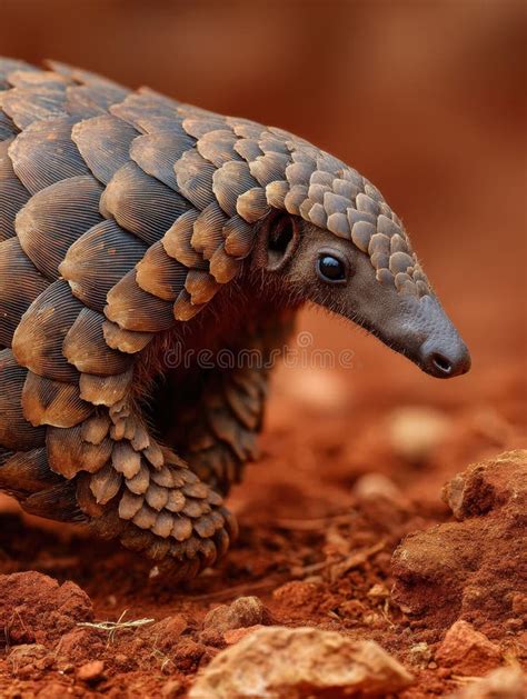 Indian Pangolin Exploring Reddish Soil In Its Natural Habitat During Daylight Hours Stock Image