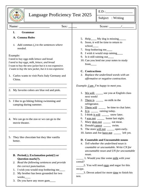 Writing Skill Language Proficiency Test 2025 Pdf Syntax Grammar