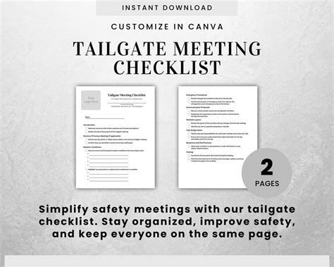 Tailgate Meeting Checklist Canva Editable Template Safety Management