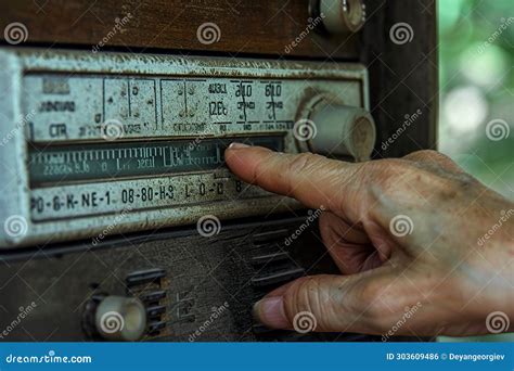 A Person Adjusting The Knobs On An Analog Radio Stock Illustration