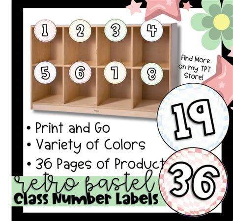 Retro Pastel Class Number Labels Classroom Decor Tpt