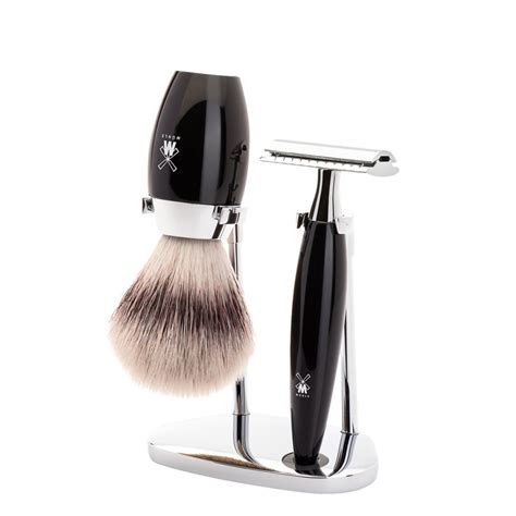 Muhle Kosmo Black 3 Piece Silvertip Fibre Safety Razor Shaving Set