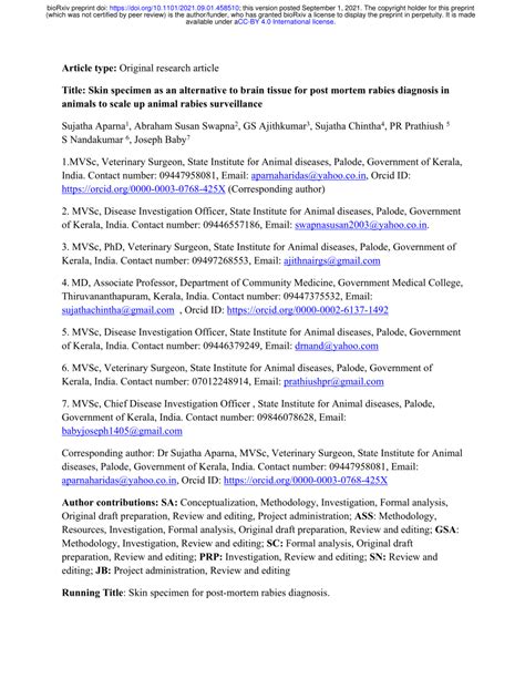 Pdf Skin Specimen As An Alternative To Brain Tissue For Post Mortem Rabies Diagnosis In