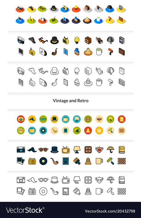 Set Of Icons In Different Style Isometric Flat Vector Image