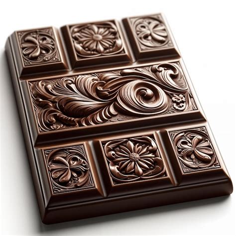 Dark Chocolate Bar With Intricate Relief Patterns On Each Segment