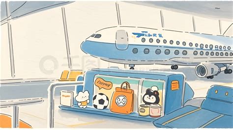 卡通ai数字艺术 足疗简约卡通风机场场景飞机行李车插画 Ai平面元素免费下载png格式4096像素编号71508337 千图网