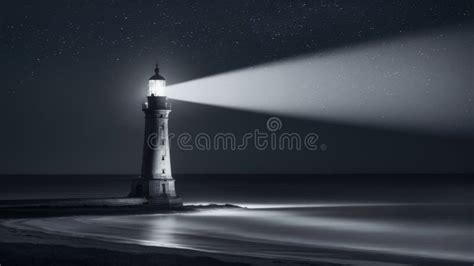 Light Of Attraction A Lonely Lighthouse In The Night Its Light Shining Through The Darkness