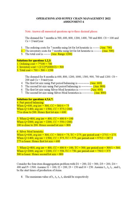 Operations And Supply Chain Management 2022 Assignment 6 Assignments