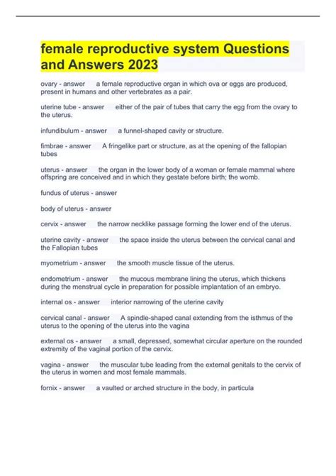 Female Reproductive System Questions And Answers 2023 Female