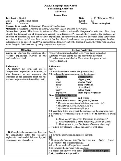 Lesson Plan L2 10 11 Feb 2024 Pdf Lesson Plan Grammar