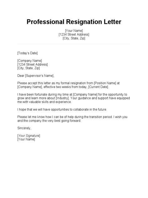Professional Resignation Letter Updated Pdf
