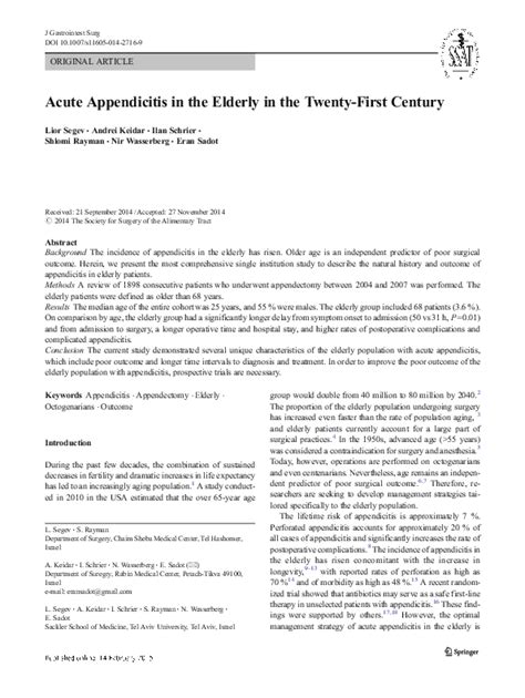 Pdf Acute Appendicitis In The Elderly In The Twenty First Century