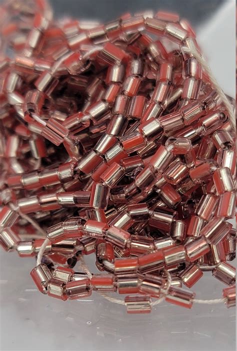Victorian Mini Bugles Red And Silver Stripe Bead Italian Beads 2mm