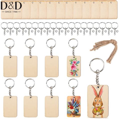 60pcs Set Keychains Wooden Blank Rectangular Keychains That Can Be Personalized With Diy Logo