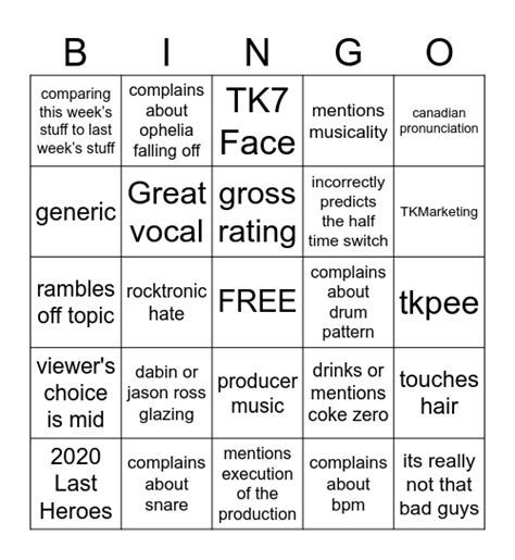 Tkc 61 Bingo Card